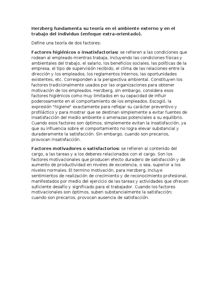 Teoría bifactorial de Herzberg | PDF