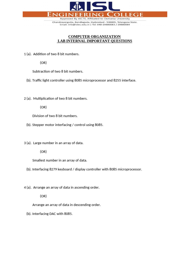 COMPUTER ORGANIZATION LAB IMPORTANT QUESTIONS (1) | PDF COMPUTER ORGANIZATION LAB IMPORTANT QUESTIONS (1) | PDF