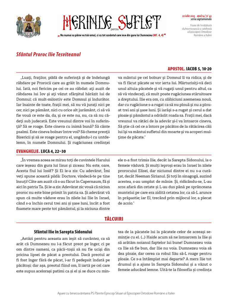 Merinde Pentru Suflet - Sfântul Proroc Ilie Tesviteanul | PDF