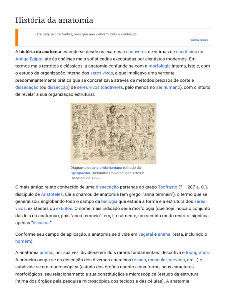 História Da Anatomia - Wikipédia, A Enciclopédia Livre | PDF | Anatomia
