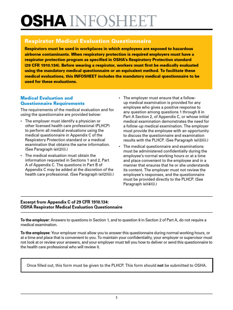 Respirator Medical Evaluation Questionnaire-OSHA | PDF