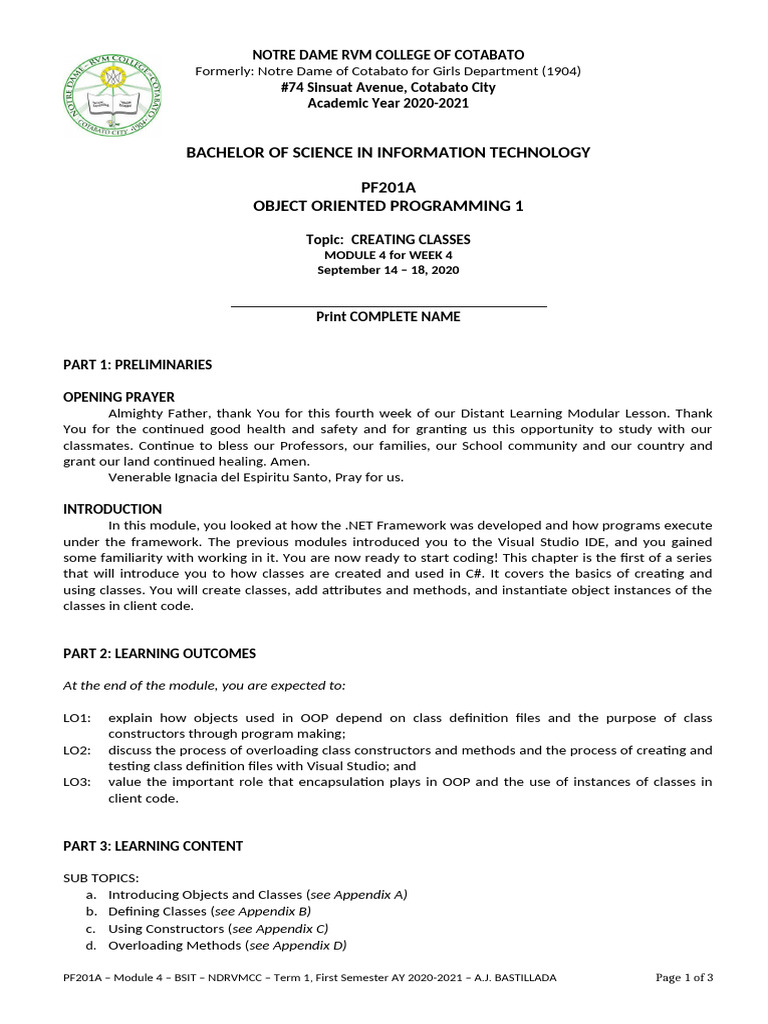Module 4 PF201A - Edited | PDF | Class (Computer Programming) | Career & Growth