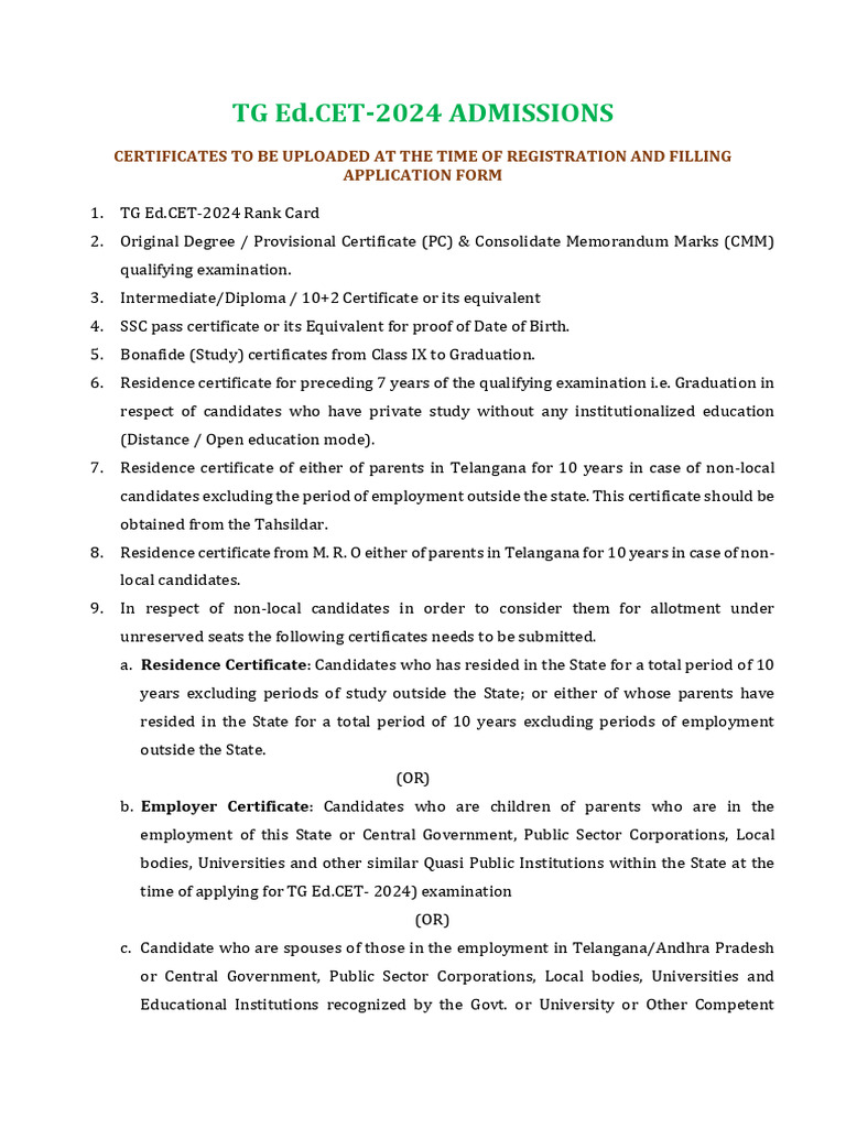 Certificates To Be Uploaded at The Time of Registration and Filling ...