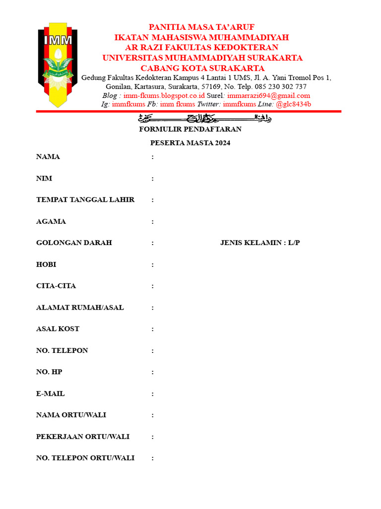 Formulir Pendaftaran Mataf 2024 | PDF