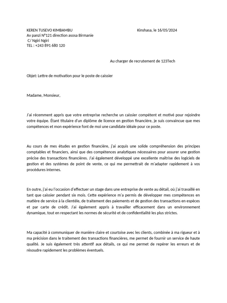 Keren Tusevo Kimbambu Motiv - 2 Caissier | PDF