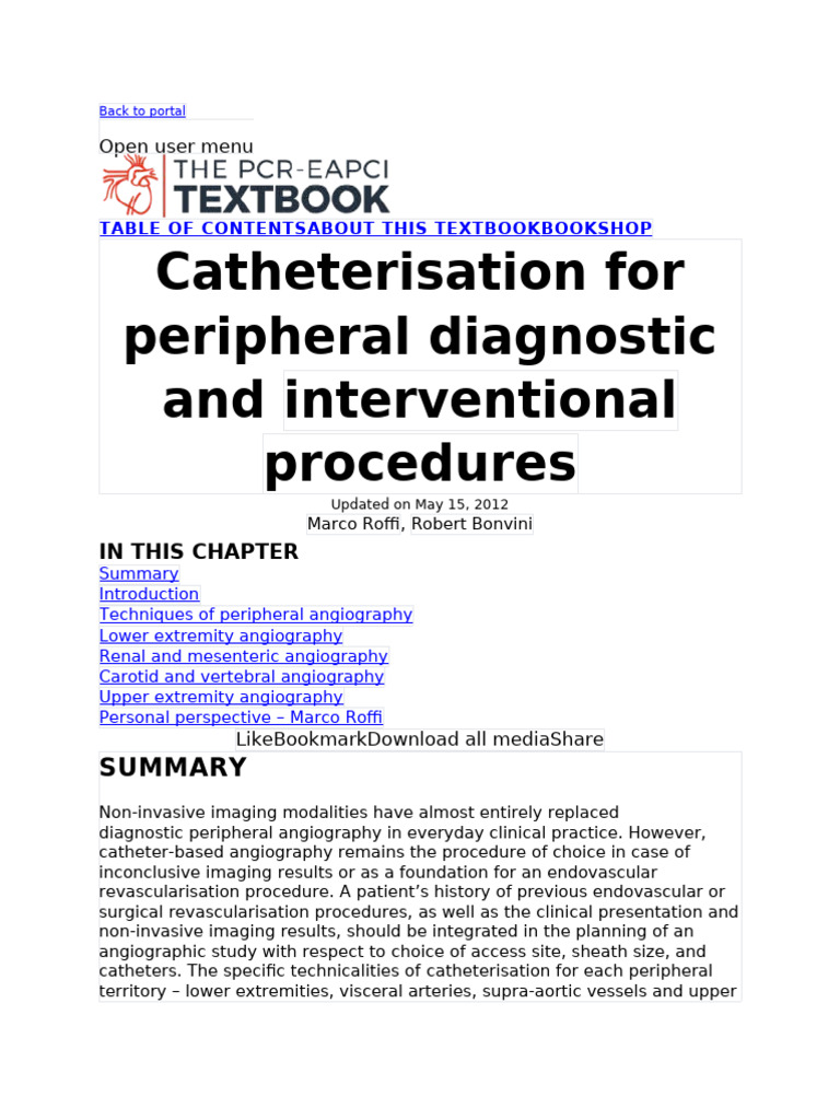Catheterisation For Peripheral | PDF