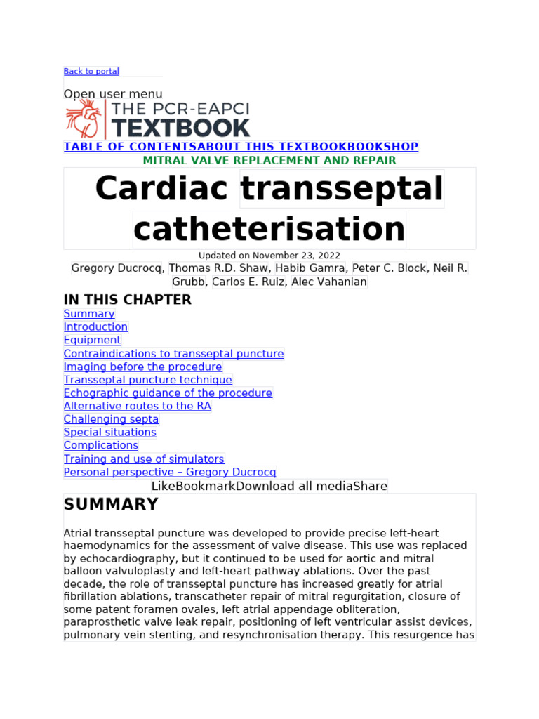 Cardiac Transseptal Catheterisation | PDF