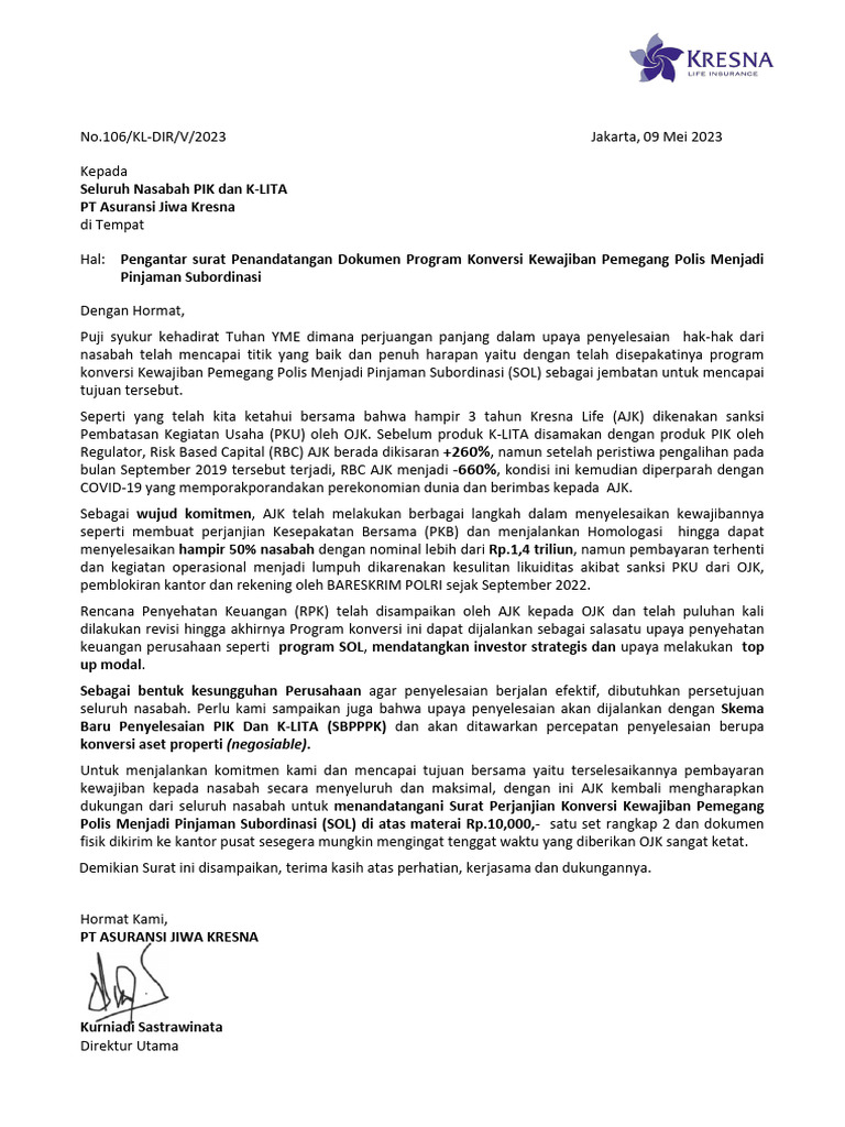 Surat Pengantar Direksi Ke PP TTG SOL | PDF