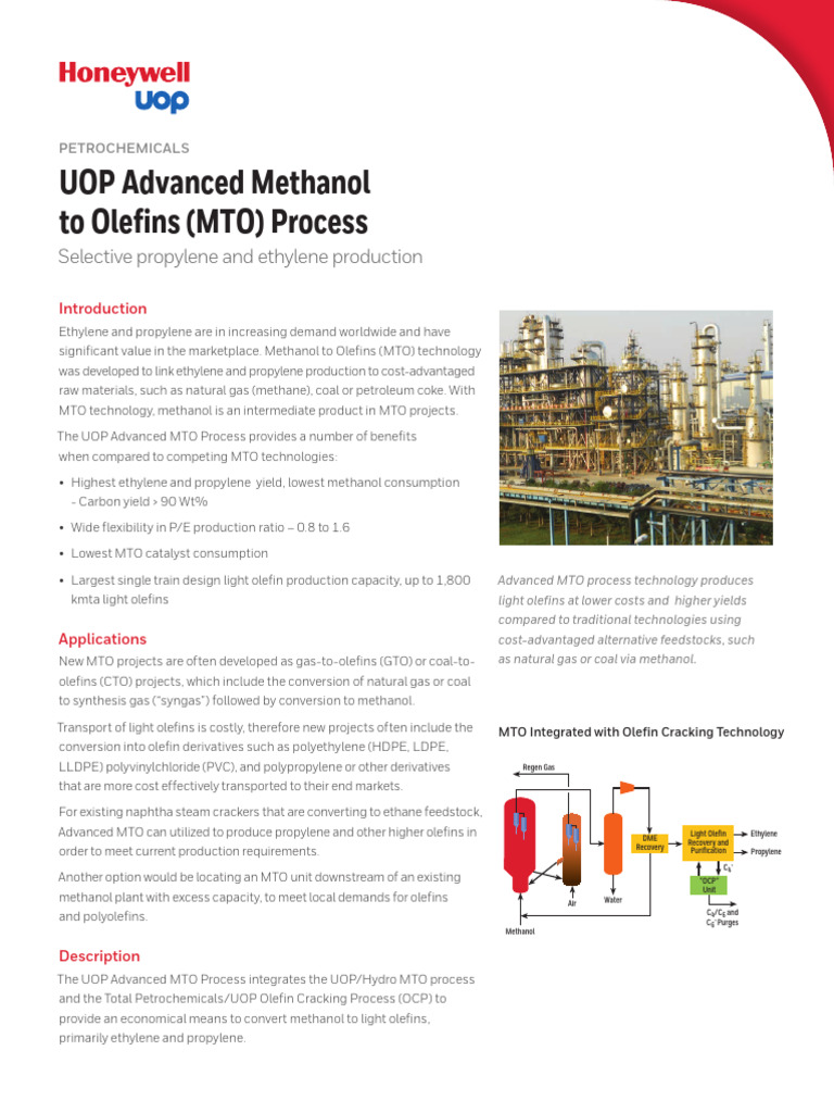 Uop Advanced Methanol To Olefins Process Datasheet | PDF