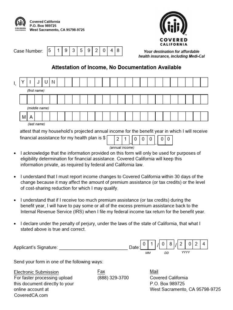 Attestation Form Income No Documentation Available English | PDF