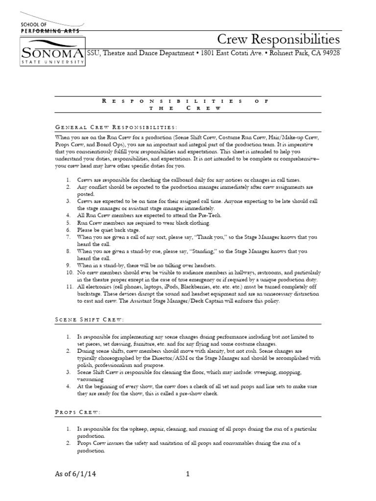 Ssu Crew Responsibilities | PDF