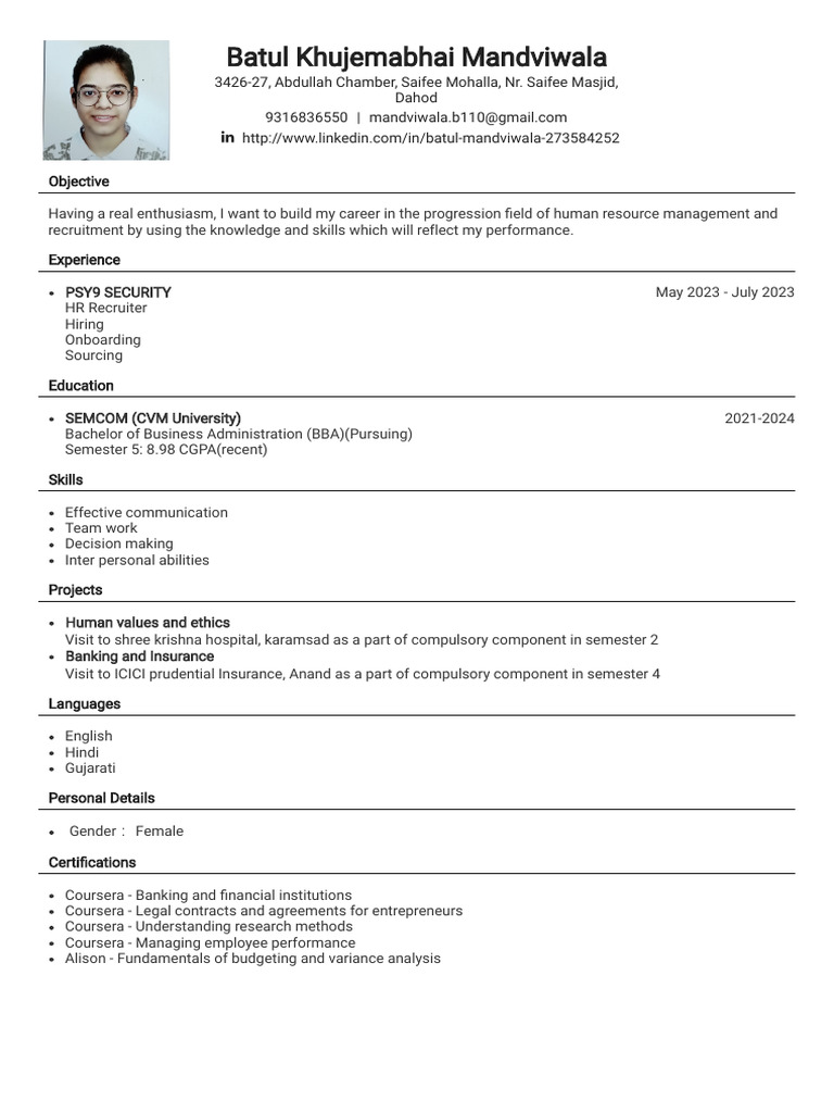 Batul's Resume HR | PDF