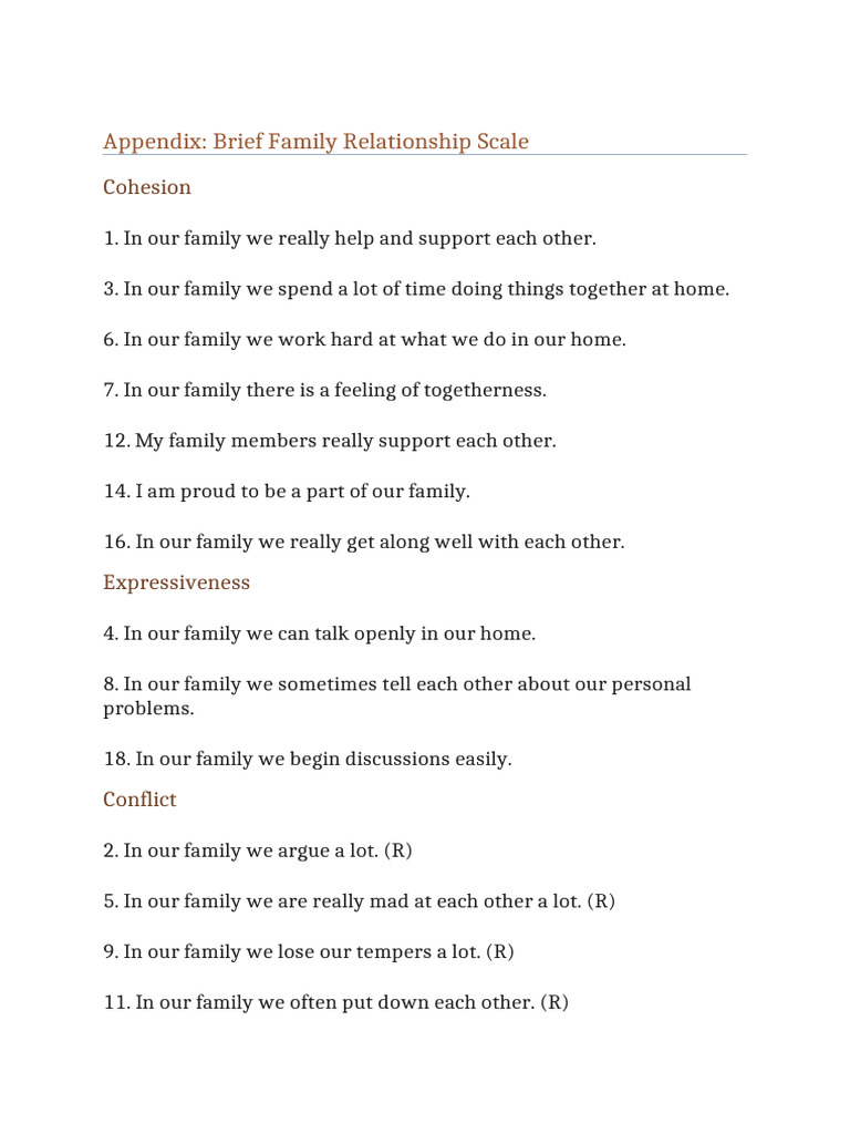 Family Relationship and Coping Questionnaire | PDF | Cognition ...