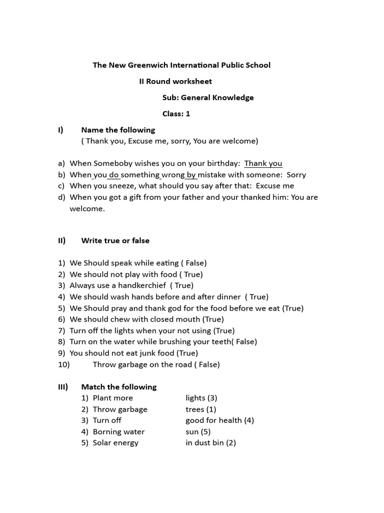G K Worksheet 1 STD | PDF