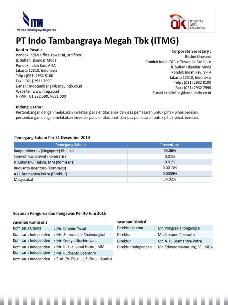 Indo Tambangraya Megah TBK (ITMG) | PDF
