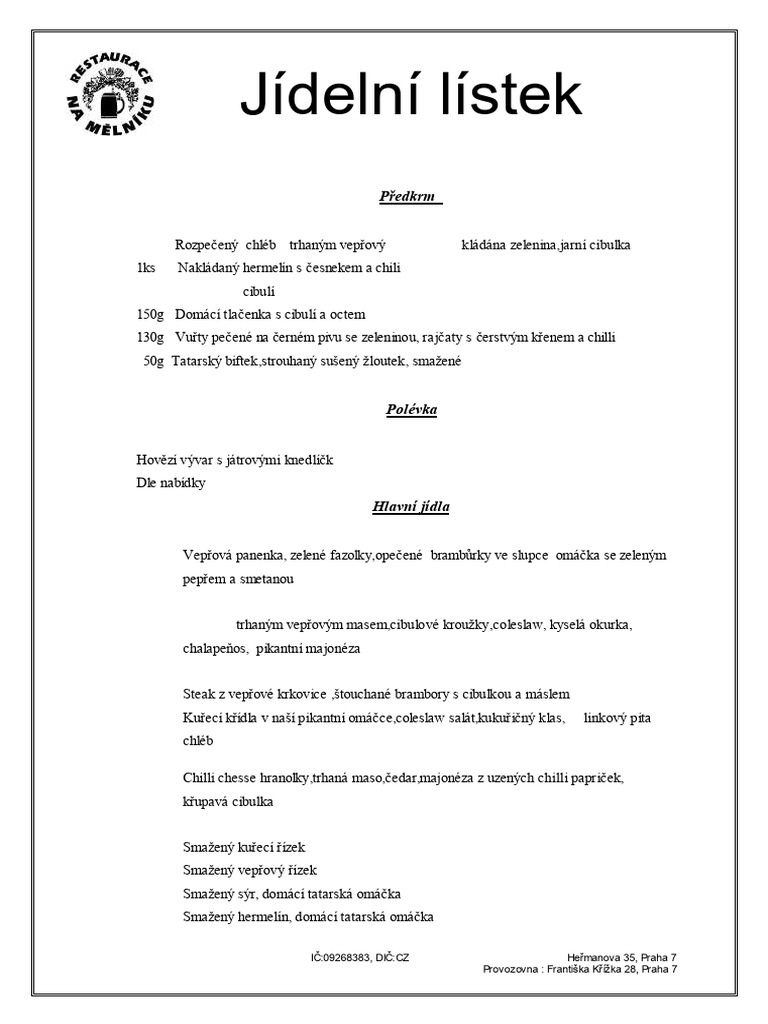 Jidelni Listek | PDF