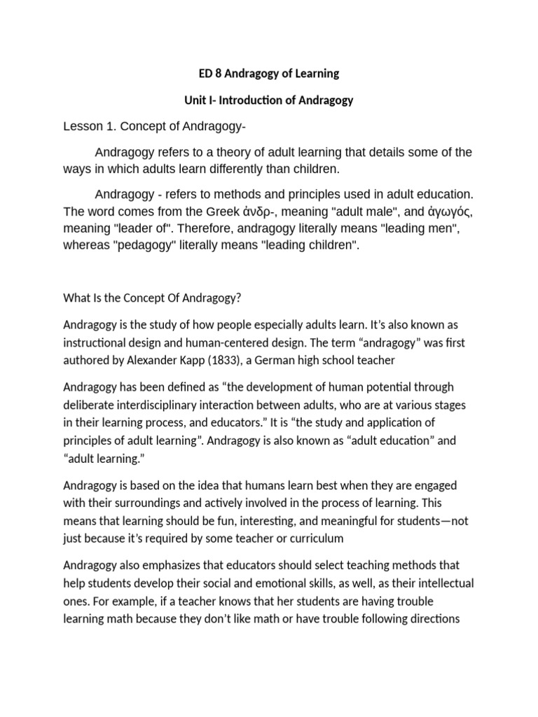 ED 8 Andragogy of Learning - Word | PDF