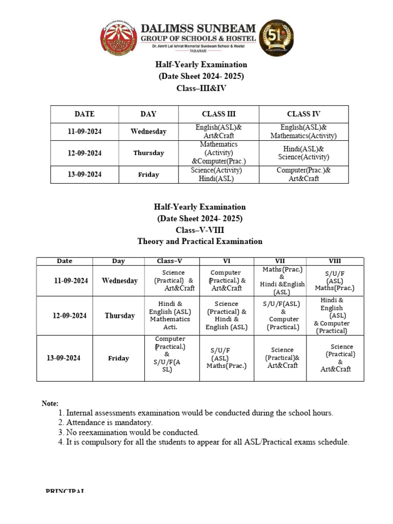 Graded Exam. Schedule For Classes Iii To Viii | PDF