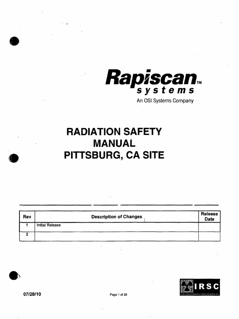Radiation Safety Manual - Rapiscan - ml110700190 | PDF