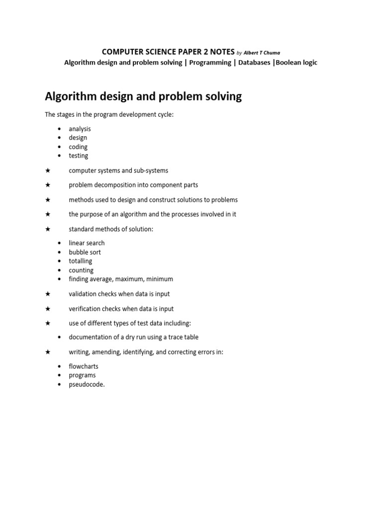COMPUTER SCIENCE PAPER 2 NOTES | PDF COMPUTER SCIENCE PAPER 2 NOTES | PDF