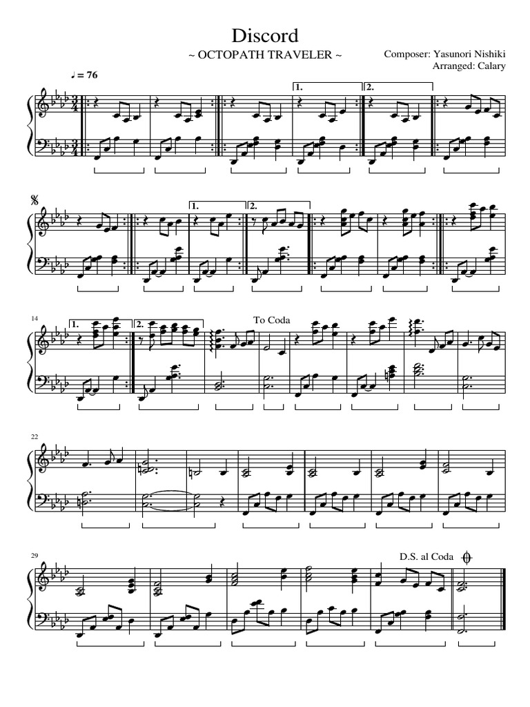 Octopath Discord Piano by Calary | PDF