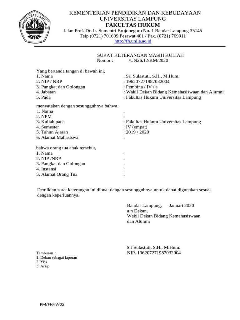 Surat Keterangan Masih Kuliah 01 | PDF