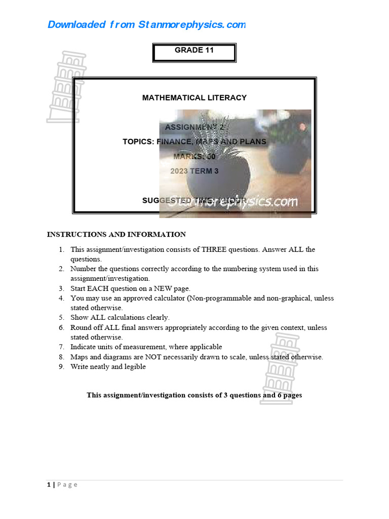 Maths Literacy Grade 11 TERM 3 Case Study 2023 and Memo | PDF