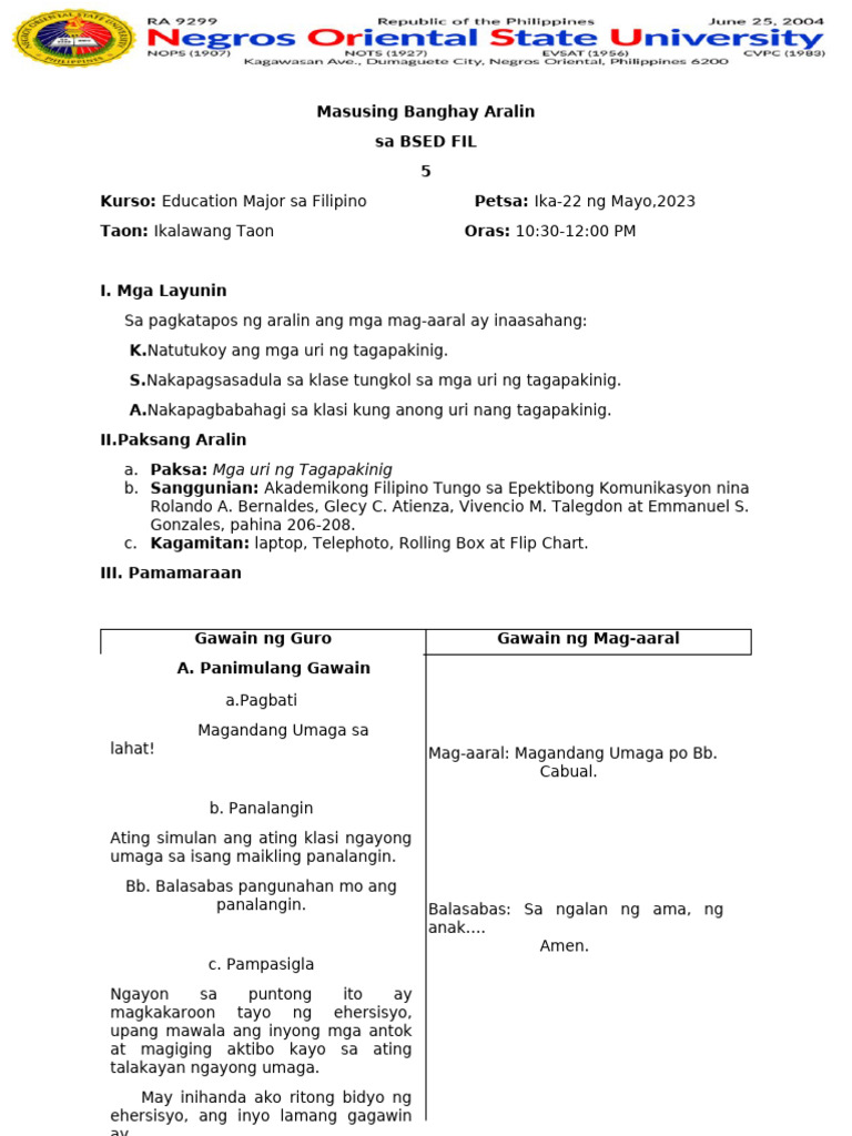 DLP Filipino Uri NG Tagapakinig | PDF