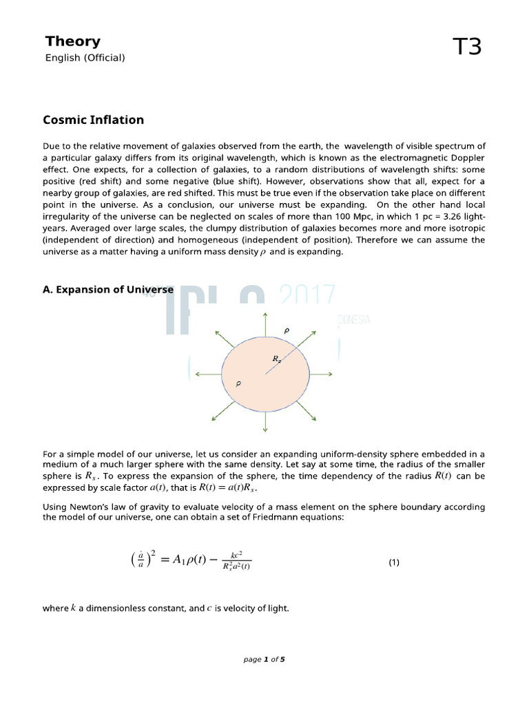 Cosmic Inflation (IPHO Problem) | PDF