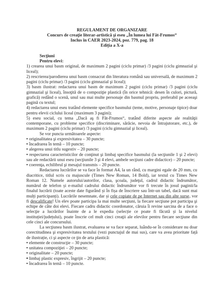 Concurs Literar-Artistic Făt-Frumos | PDF