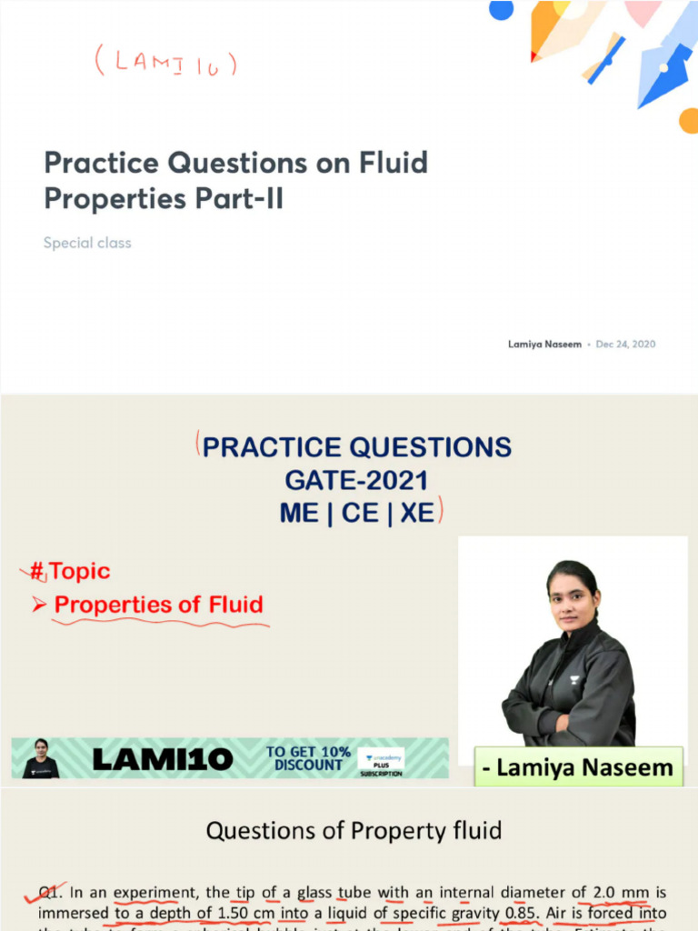 Practice Questions On Fluid Properties PartII With Anno | PDF