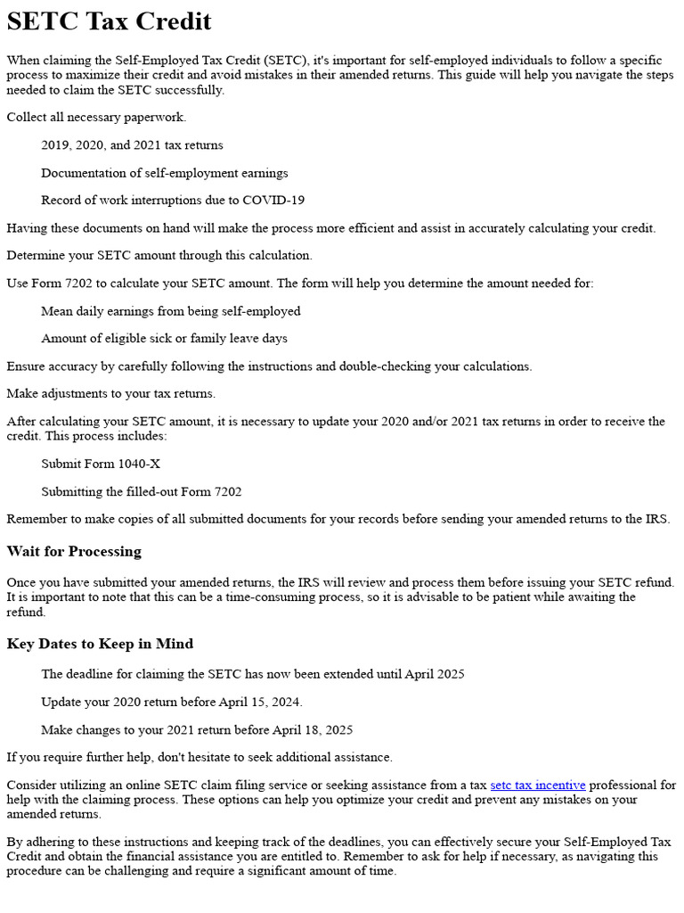 How To Claim The SETC Tax Credit 181915 | PDF