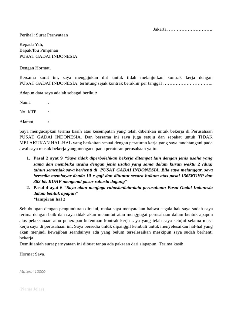 Surat Pengunduran Diri Dan NDA | PDF