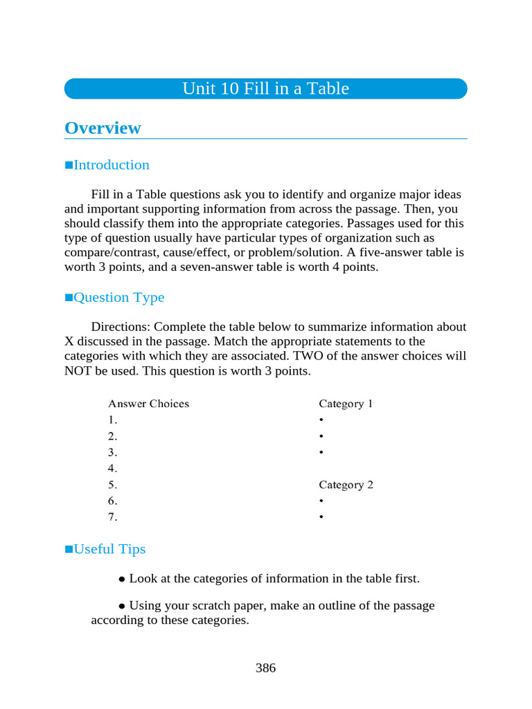 Unit 10 Fill in A Table | PDF