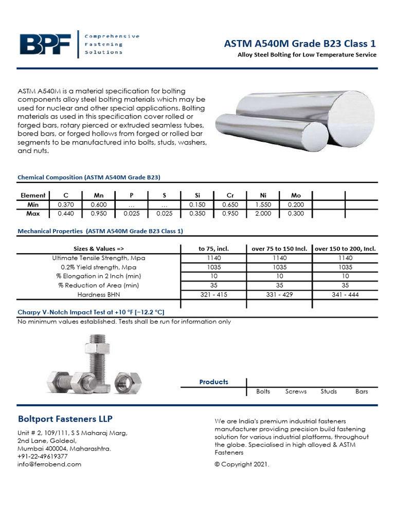 Astm A540m Grade b23 Class 1 | PDF