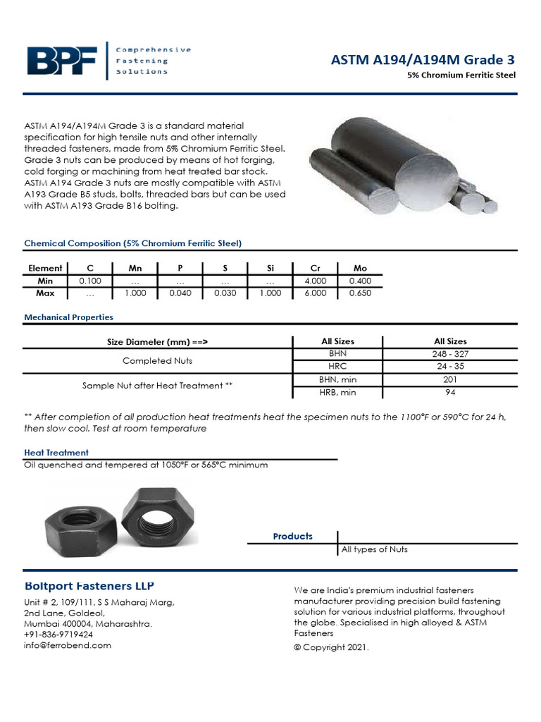 Astm A194 A194m Grade 3 | PDF