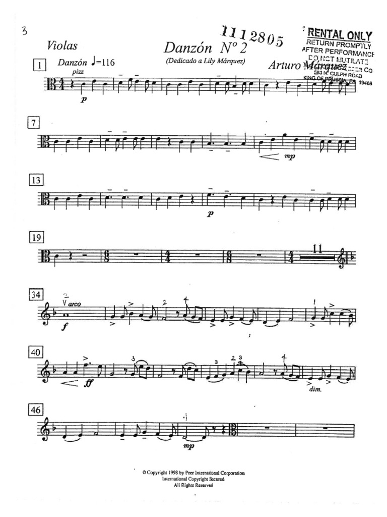 Marquez - Danzon No 2 - Viola | PDF