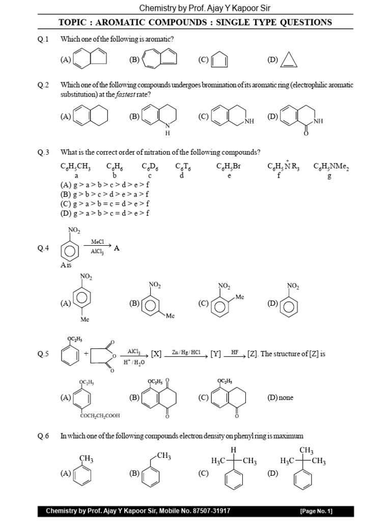 Adv. Assignment - GOC EAS (Electrophilic Aromatic Substitution) by Prof. Ajay Y Kapoor SC | PDF