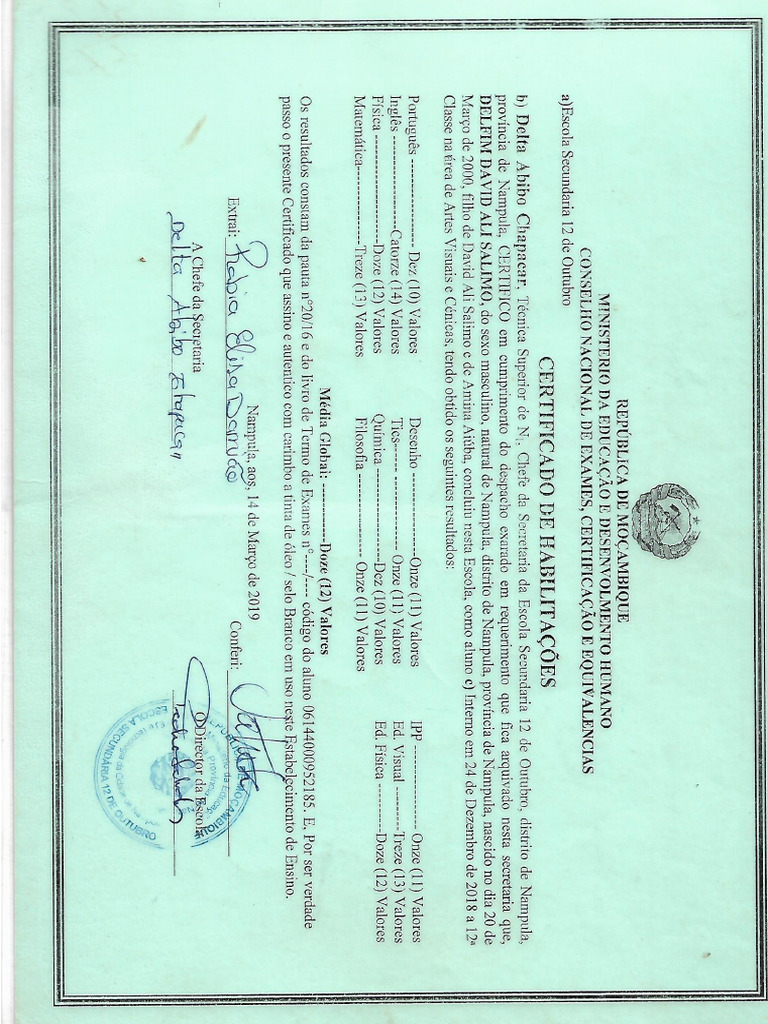 Certificado 12 Classe | PDF