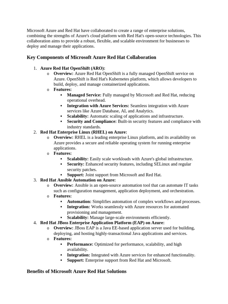 Microsoft Azure and Red Hat Have Collaborated To Create A Range of Enterprise Solutions | PDF