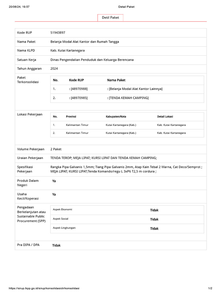 RUP - Belanja Modal Alat Kantor Dan Rumah Tangga | PDF