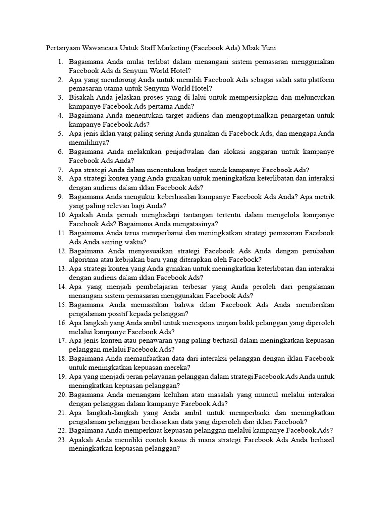 Pertanyaan Wawancara Mbak Yuni | PDF