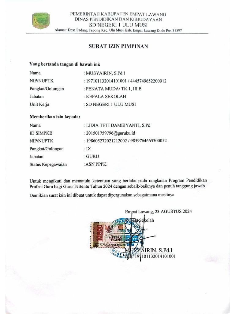 Surat Izin Pimpinan | PDF