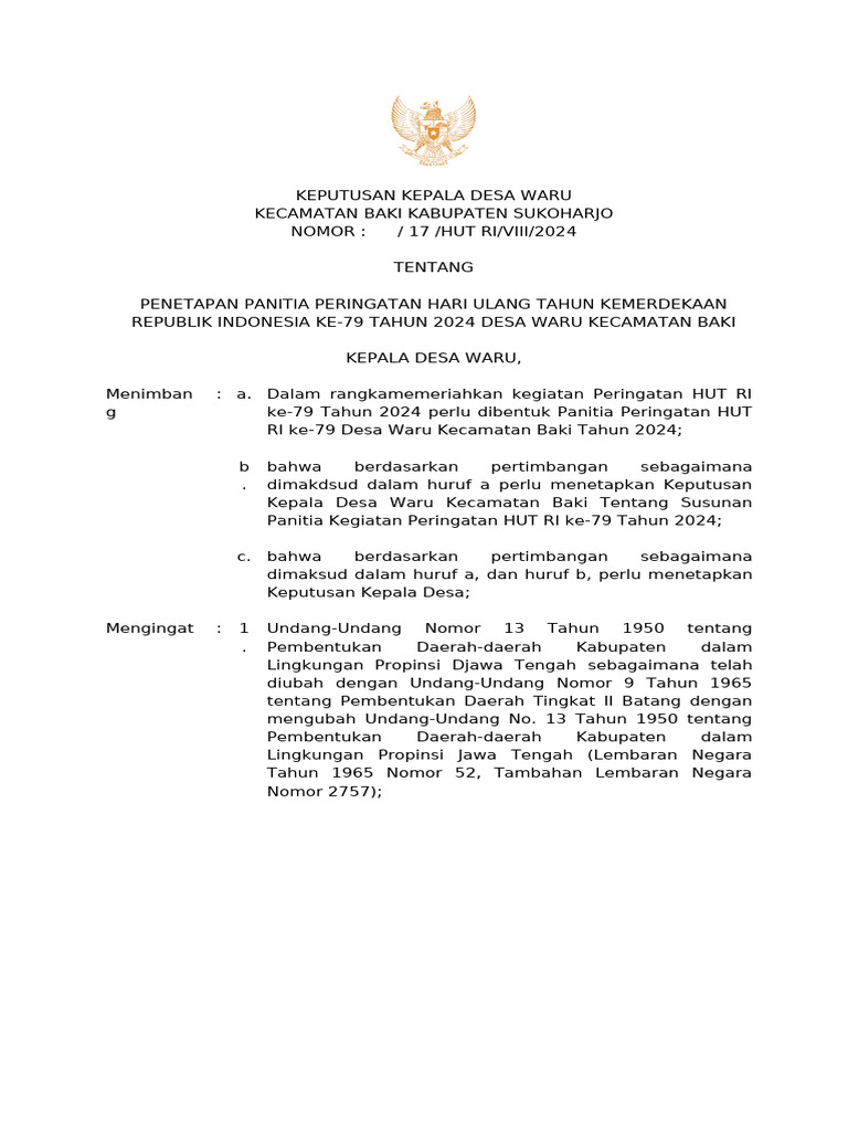 SK Panitia HUT RI Ke 79 | PDF