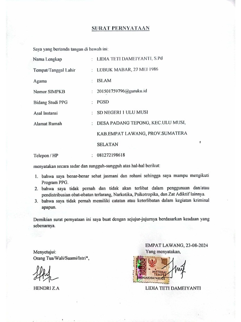 Surat Pernyataan | PDF