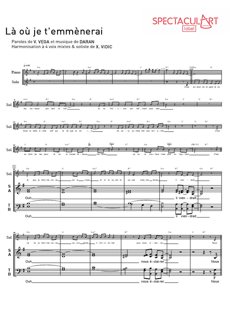 La Ou Je T - Emmenerai Partition | PDF