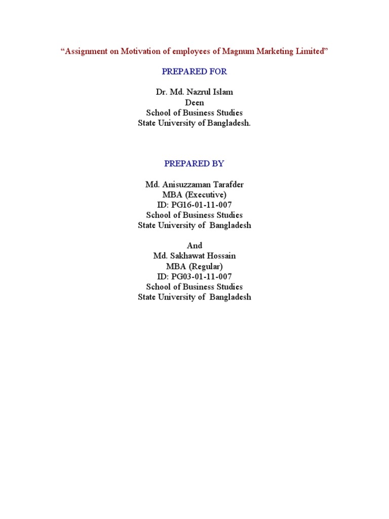 Assignment On Motivation of Employees of | PDF | Self Actualization ...