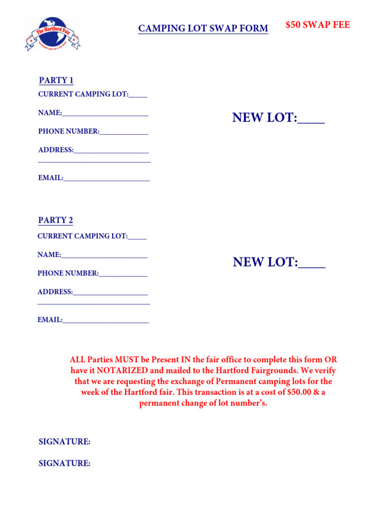 Camping Lot Swap Form | PDF