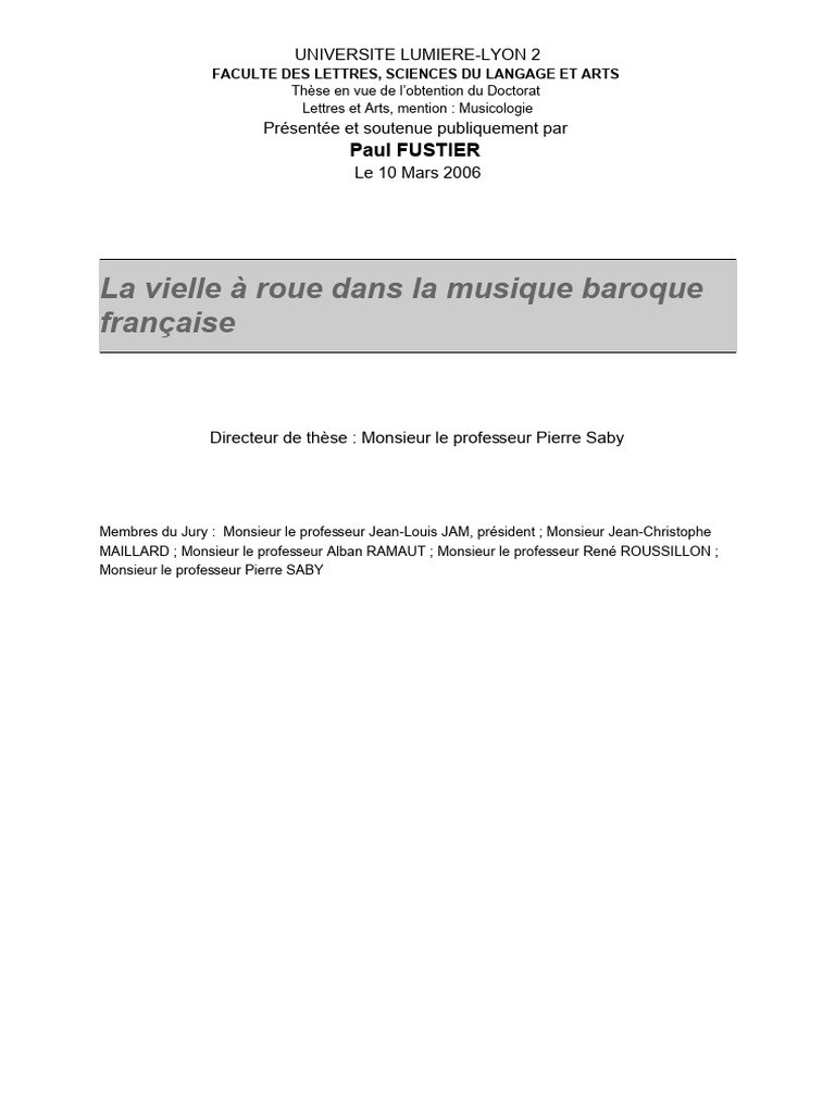 La Vielle À Roue Dans La Musique Baroque Française Instrument de ...