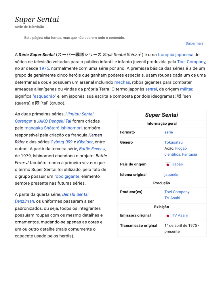 Super Sentai - Wikipédia, A Enciclopédia Livre | PDF